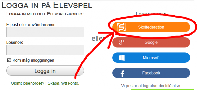 Logga in via din skola med Skolfederation - Ny funktion på sajten - Elevspel